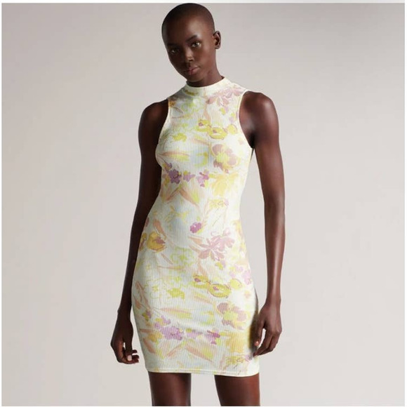 Ted Baker | Dresses | New Ted Baker Ribbed White Floral Back Twist Mini ...